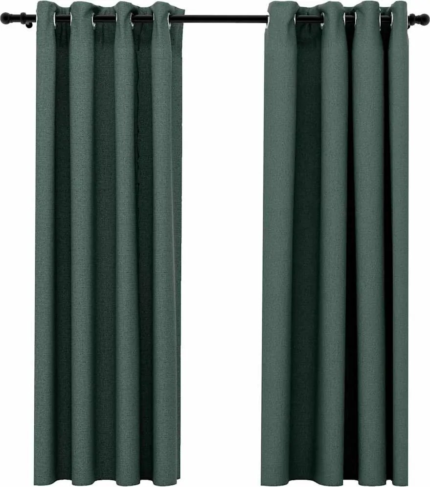 Zatemňovací závěsy s kroužky vzhled lnu 2 ks zelené 140x175 cm 321184