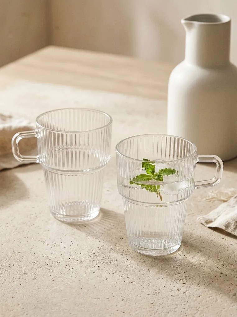 Sinsay - Rýhované skleněné hrnky 2 pack - clear