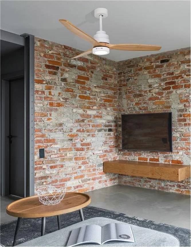 NV 9952314 Stropní ventilátor se světlem NATURE matná bílá ocel a sklo dubové dřevo 5 rychlostí 25W LED - NOVA LUCE