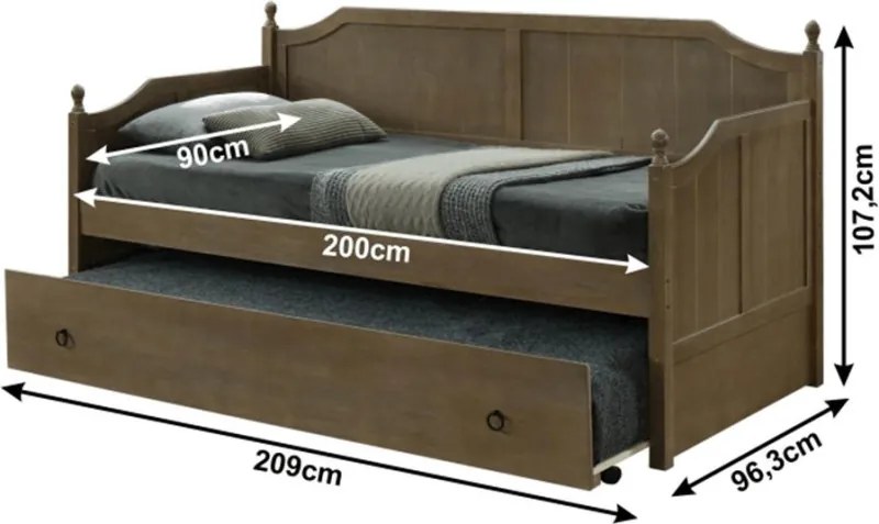 Postel s přistýlkou, 90x200, dub antický, BAROBA Kondela 0000296030