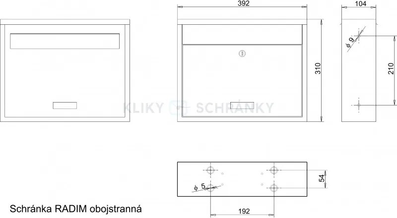 RADIM oboustranná poštovní schránka RAL 7016 / Antracit