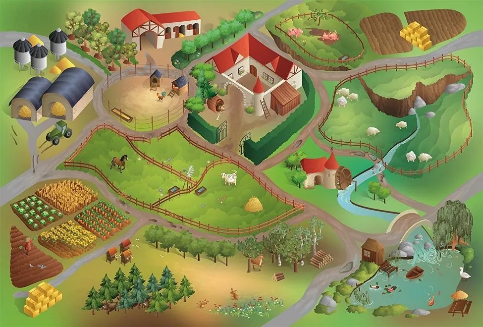 HOUSE OF KIDS Dětský hrací koberec Farma 3D 100x150 zelený