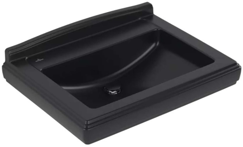 Villeroy & Boch Hommage - Umyvadlo 75x58 cm, s přepadem, 3 otvory pro baterii, CeramicPlus, Pure Black 7101A1R7