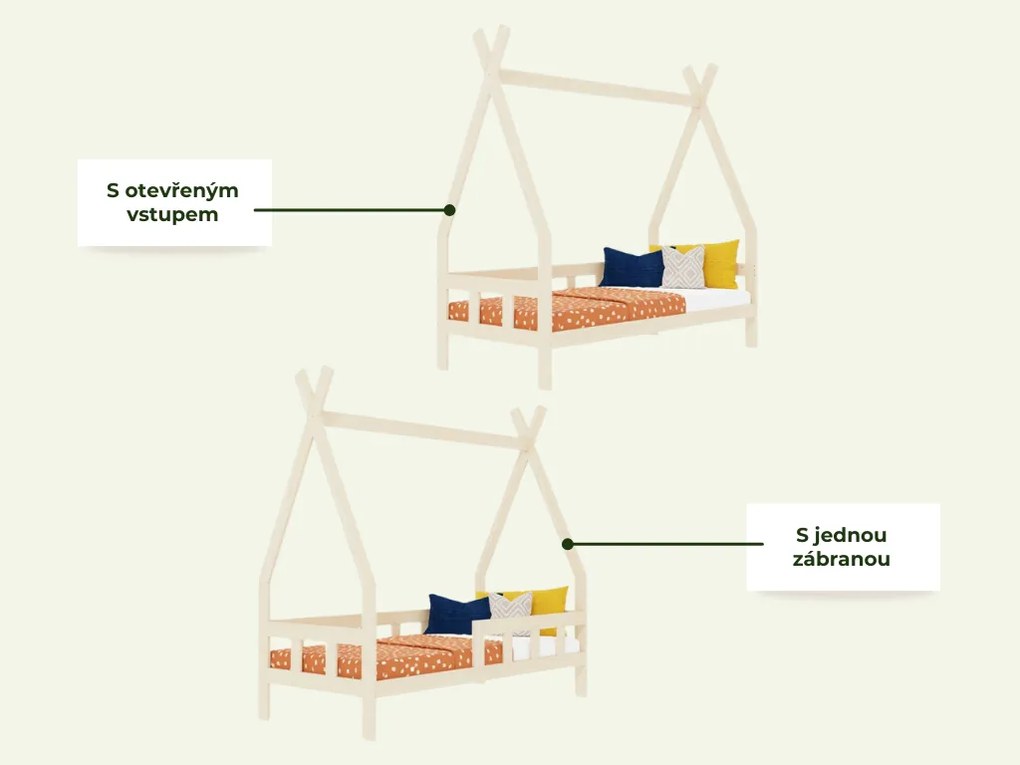 Benlemi Dětská teepee postel FENCE 4v1 ze dřeva se zábranou Zvolte barvu: Béžová, Zvolte rozměr: 90x180 cm, Zvolte zábranu: S jednou zábranou