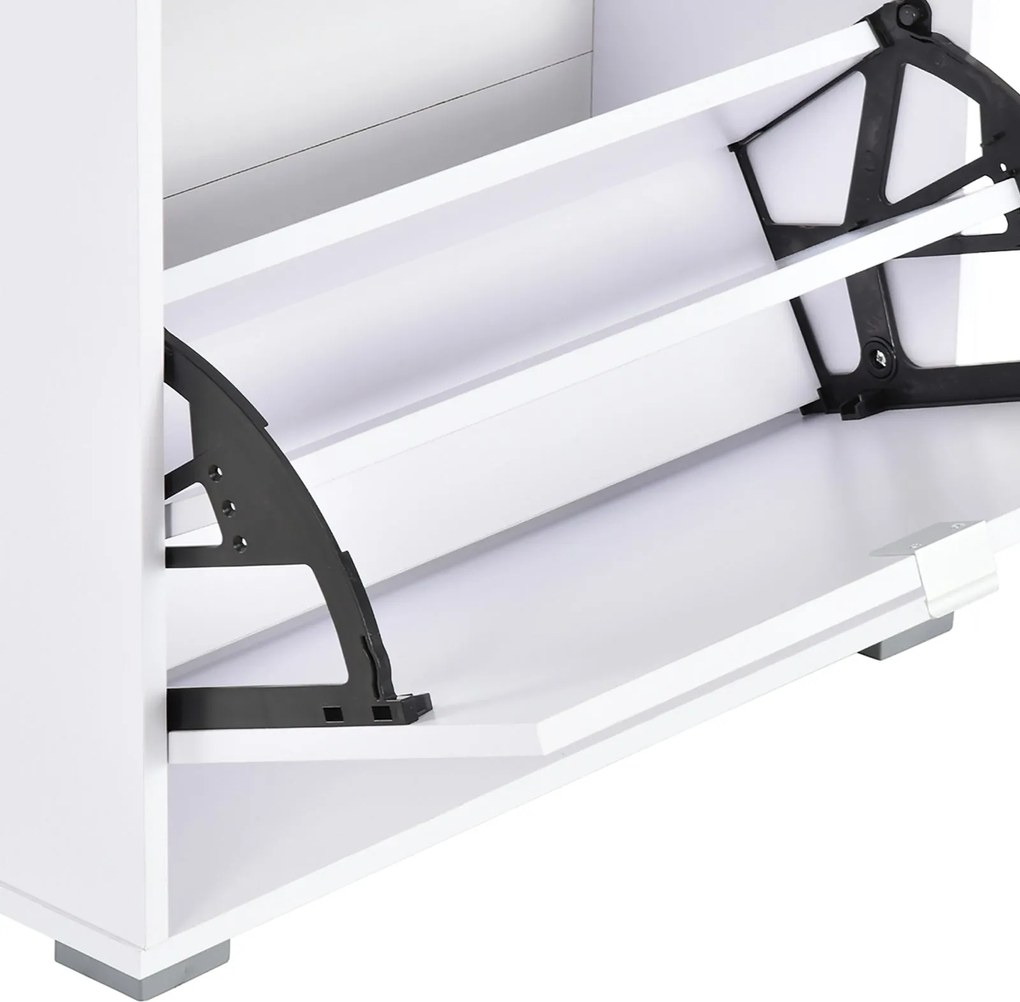 HOMCOM Skříň na boty s 3 výklopnými dvířky a 3 přihrádkami, dřevo 60L x 26Š x 124V cm, vysoce lesklá bílá