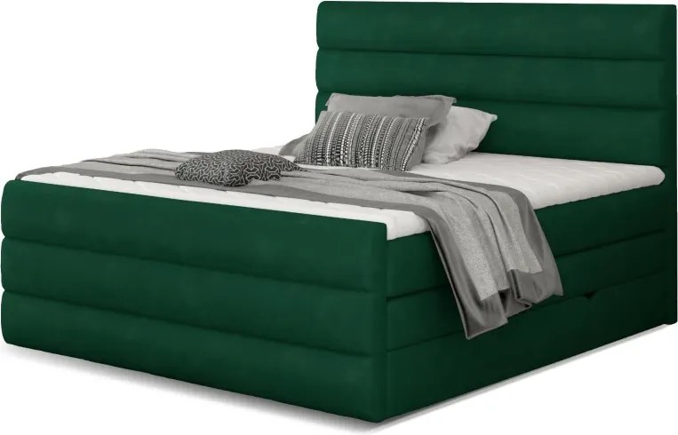 Kontinentální boxspring postel Carmen, zelená 160x200cm (Kronos 19/ Cand 05)