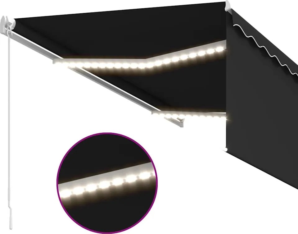 Ručně zatahovací markýza s roletou a LED 3,5x2,5 m antracitová 3069284