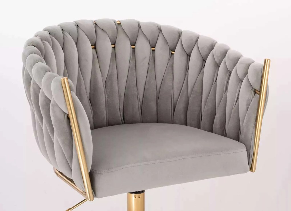 LuxuryForm DESIGN Otočná židle NORDEN VELUR na zlaté podstavě s kolečky - světle šedá