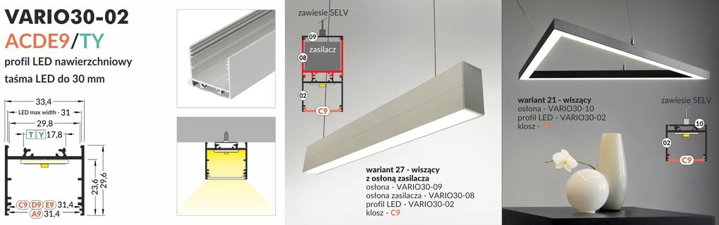 DANLUX LED profilové svítidlo přisazené/zavěšené/zapuštěné lineární 3m 9250lm Teplota světla: 3000K, Barva materiálu: Bílá, Typ montáže: Zavěšená
