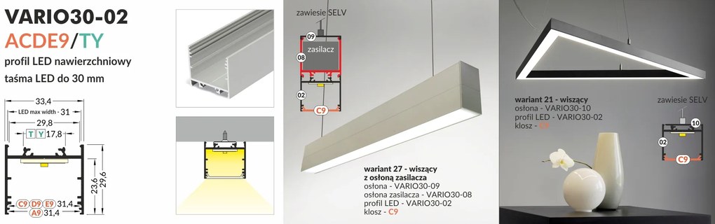 DANLUX LED profilové svítidlo přisazené/zavěšené/zapuštěné lineární 3m 9250lm Teplota světla: 4000K, Barva materiálu: Bílá, Typ montáže: Zapuštěná