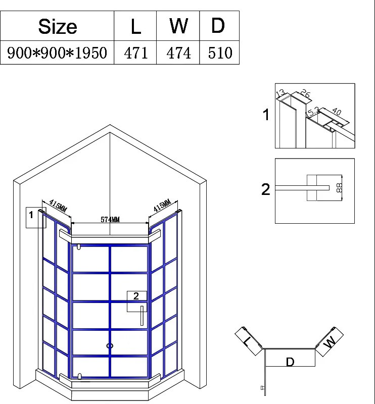 BPS-koupelny Pětiúhelníkový sprchový kout HYD-PK06B 90x90 černá/transparent + vanička HYD-PSV-ST07B černá