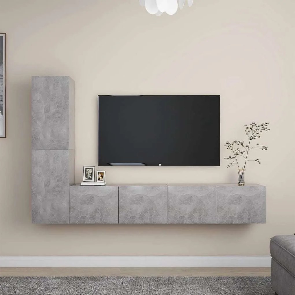 vidaXL 4dílný set TV skříněk dřevotříska [3078674] Barva: Betonová šedá