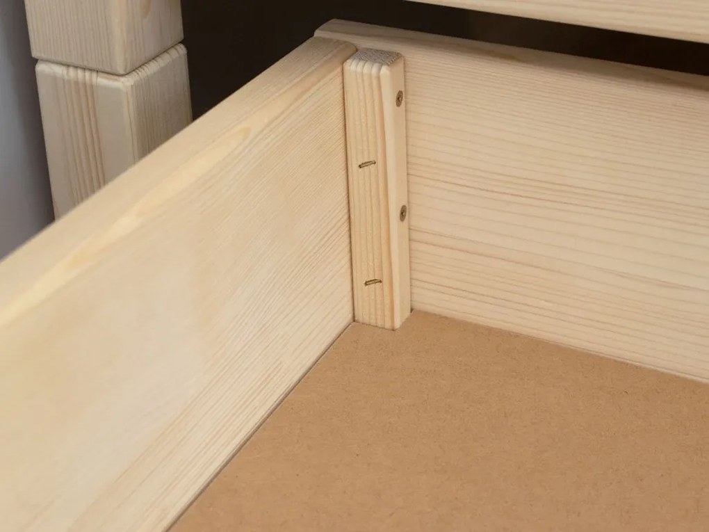 Benlemi Transparentní dřevěný šuplík BUDDY na kolečkách se dvěma výřezy a roštem 90x160 cm (pod postel 90x180 cm)