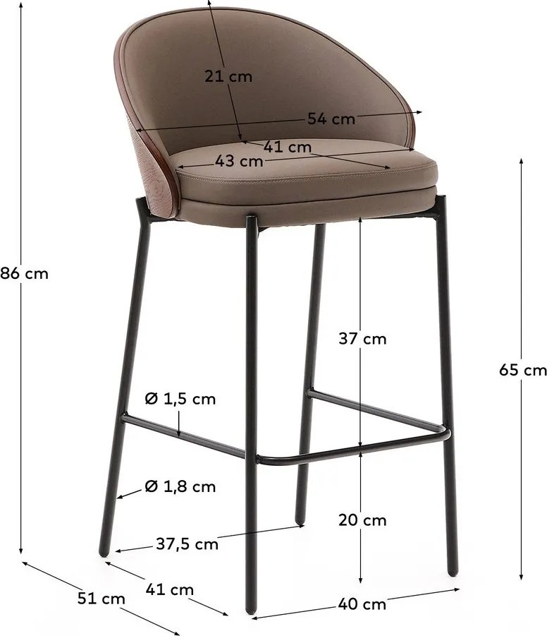 Hnědá barová židle (výška sedáku 65 cm) Eamy – Kave Home