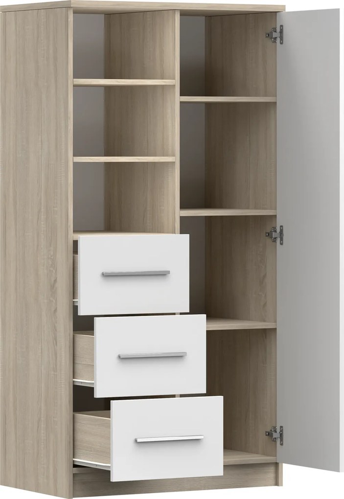 IDZ Knihovna OMEGA III 3S1D 05, 80cm Dub Sonoma/Bílá