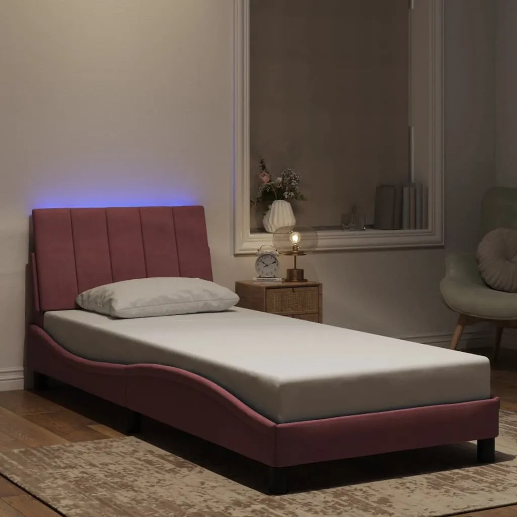 Rám postele s LED osvětlením bez matrace Hanko růžový 90 x 200 cm samet 3213762