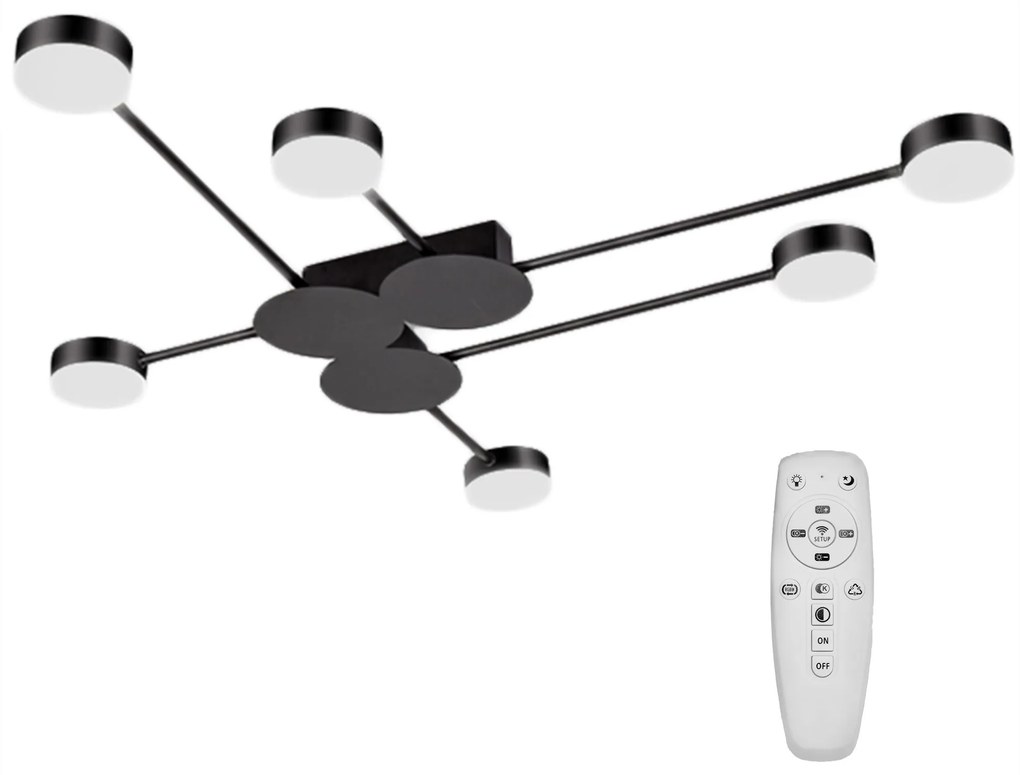 Toolight - LED stropní svítidlo 6-ramenné APP210-3CPR + dálkové ovládání, černá, OSW-08463