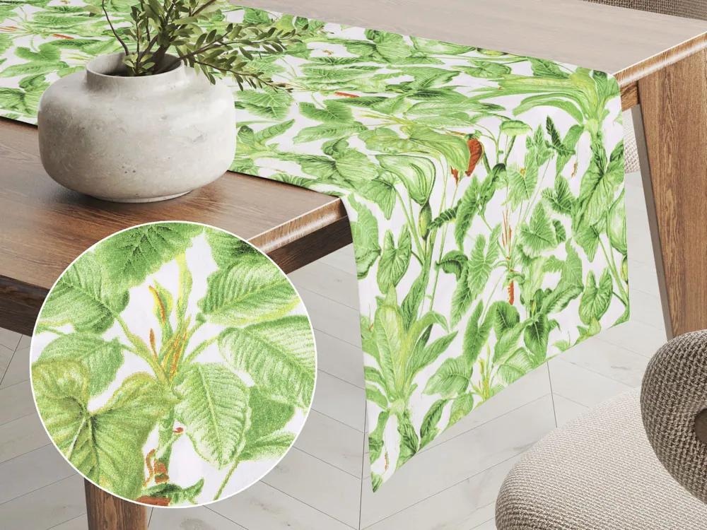 Biante Bavlněný běhoun na stůl Sandra SA-297 Zelené pokojové rostliny na bílém 45x180 cm