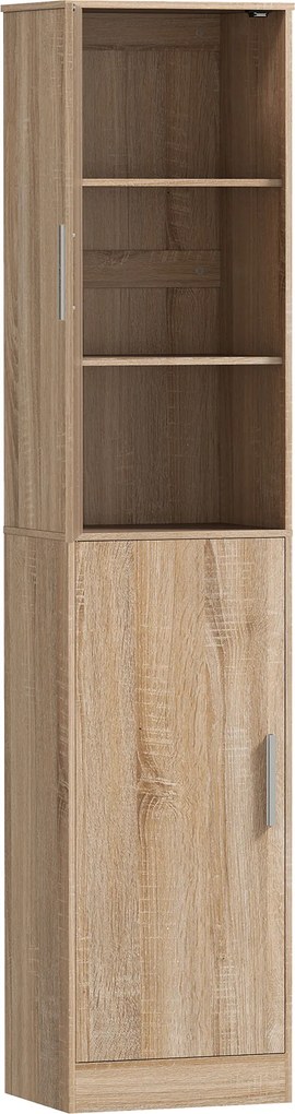 HOMCOM vysoká úzká skříňka do koupelny – 2 dveře, 4 nastavitelné police, přírodní dekor, 40 x 35 x 180 cm