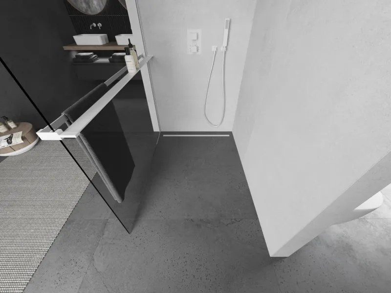 Mexen Kioto+, sprchová zástěna Walk-In s poličkou a věšákem 100 x 200 cm, 8mm čiré sklo, bílý profil, 800-100-121-20-00