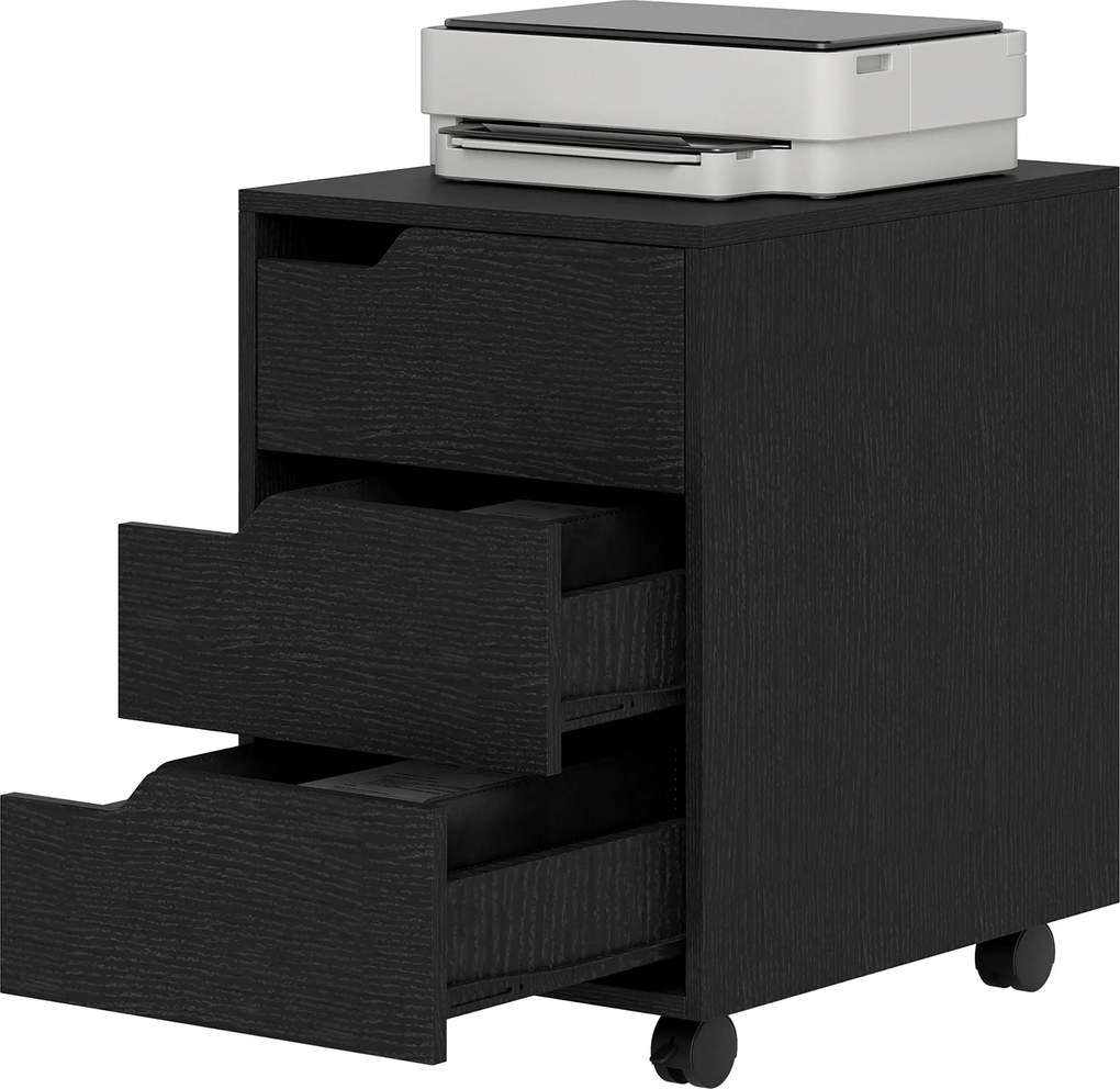 HOMCOM Kancelářská zásuvková jednotka na kolečkách, skříňka na dokumenty se 3 zásuvkami, organizér na stůl 40x50x57,5 cm, černá | Aosom