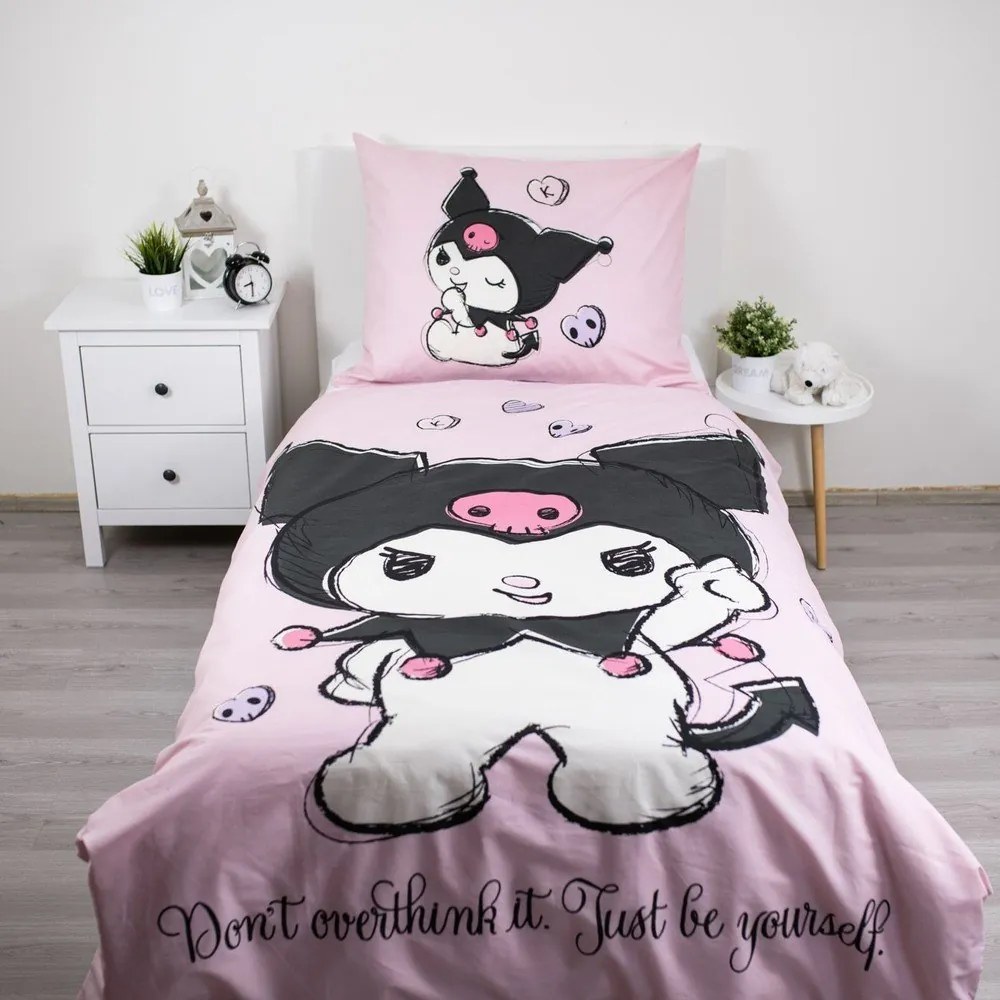 Růžové bavlněné dětské povlečení na jednolůžko 140x200 cm Hello Kitty "Kuromi" – Jerry Fabrics