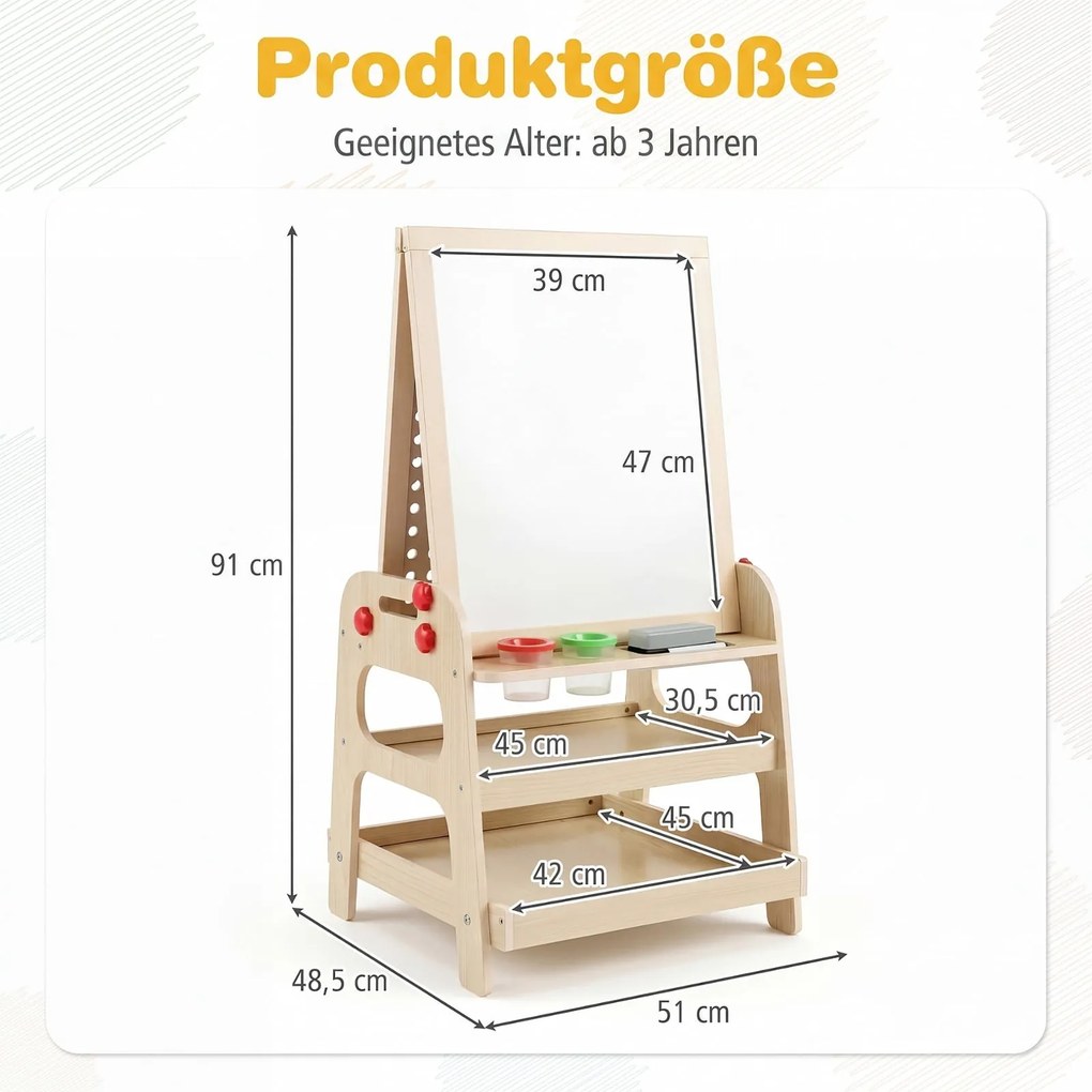 Costway Oboustranný dřevěný stojan Dětský stojan s magnetickou tabulí pro děti