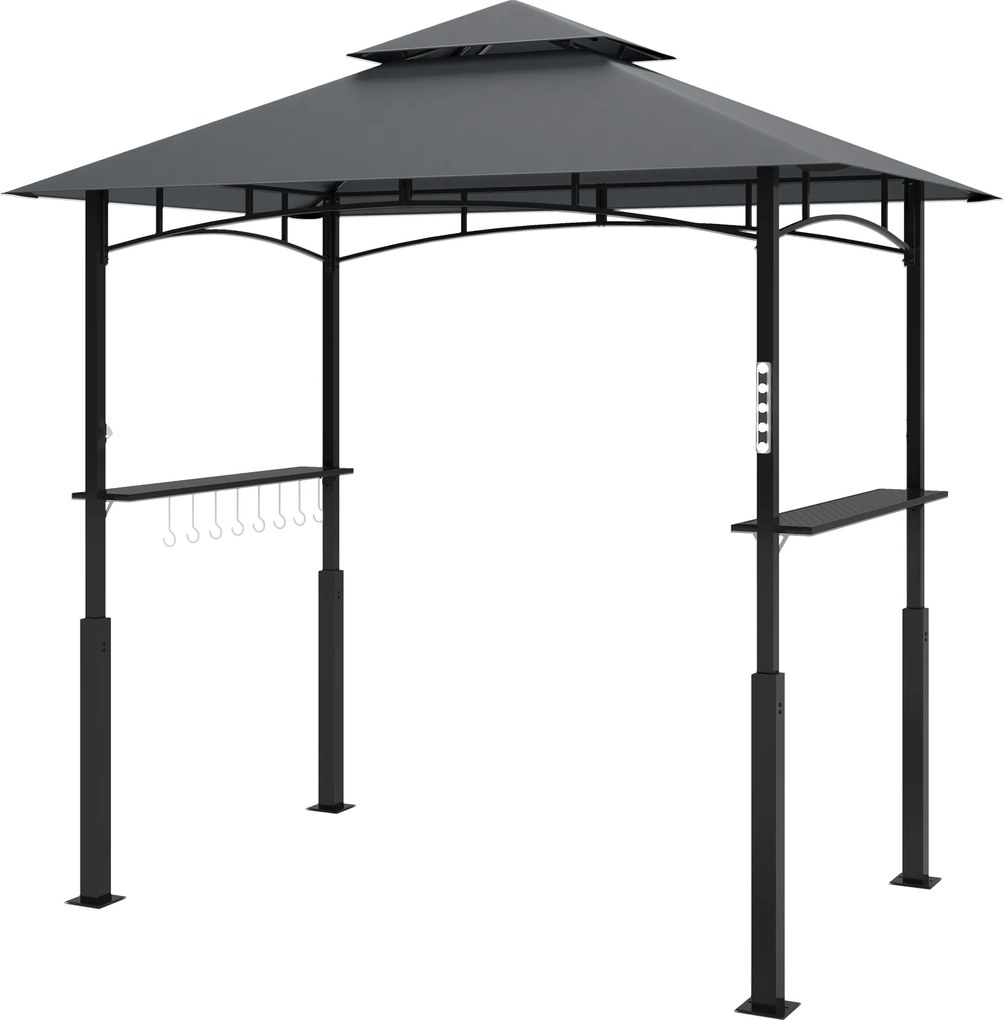 Grillpavillon, Gartengrillzelt mit Gewürzregalen, LED-Beleuchtung, Metall, Kunststoff, 243L x 148B x 248H cm, Grau