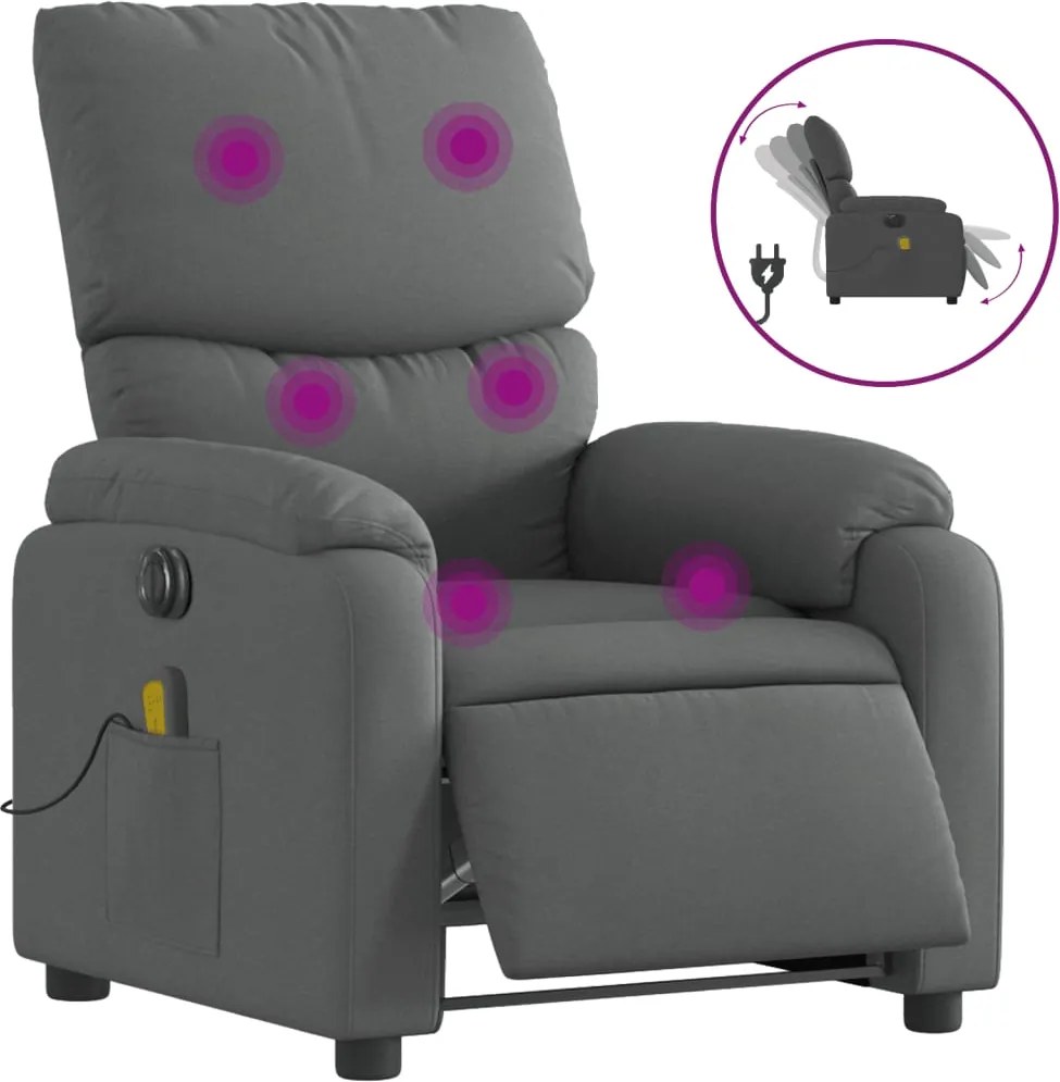 Elektrické masážní polohovací křeslo tmavě šedé textil 3204813