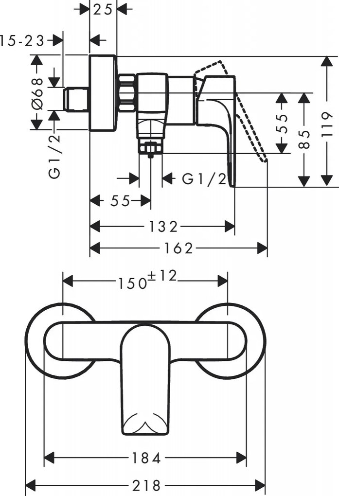 Hansgrohe Rebris E, nástěnná sprchová baterie, černá matná, 72650670