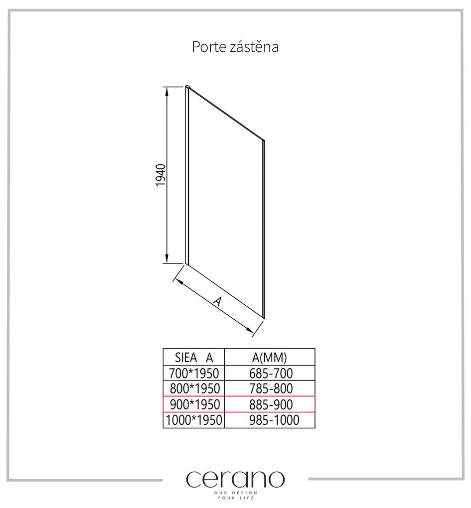 CERANO - Sprchová zástěna Porte L/P - chrom, transparentní sklo - 90x195 cm - jednodílná pevná
