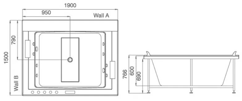 BPS-koupelny Hydromasážní vana HYD-KA914BL 190x150 ČERNÁ s ohřevem vody