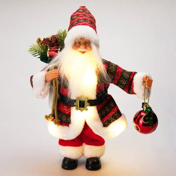 Santa Claus ve vzorovaném oblečení s LED 30 cm