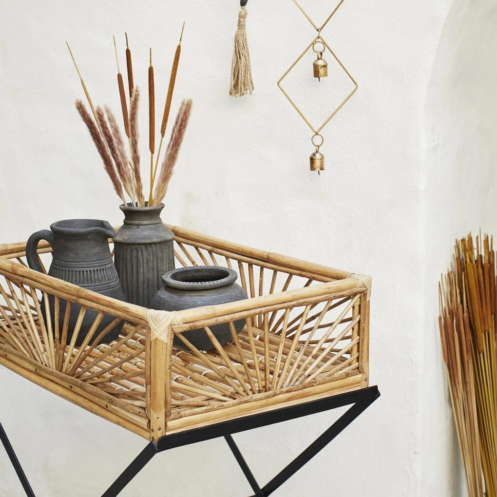 MADAM STOLTZ Bambusový odkládací stolek 80 cm, černá barva, přírodní barva, dřevo, kov