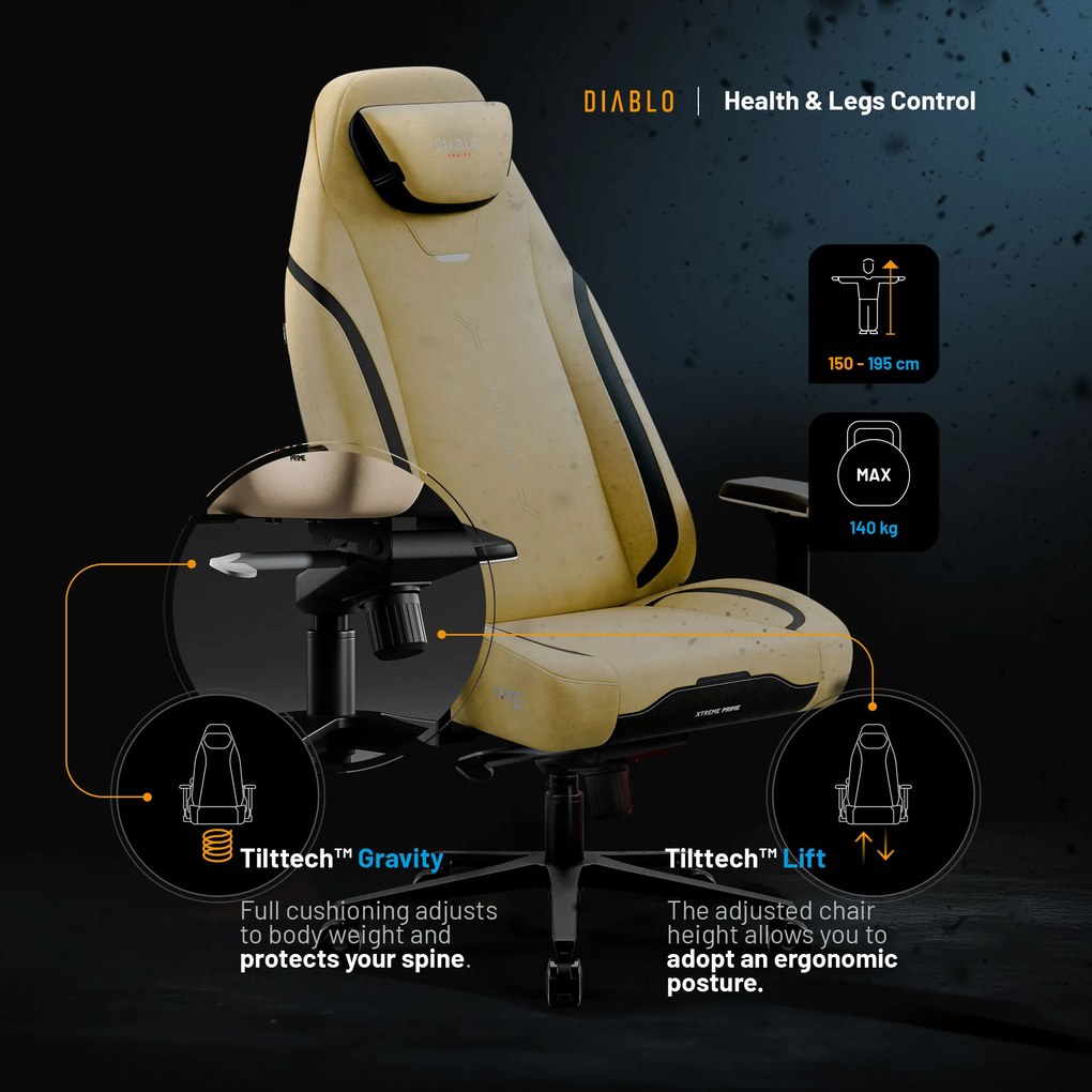 Herní křeslo Normal Size, zlatý-černý: Diablo X-Eye Prime Broken Gold
