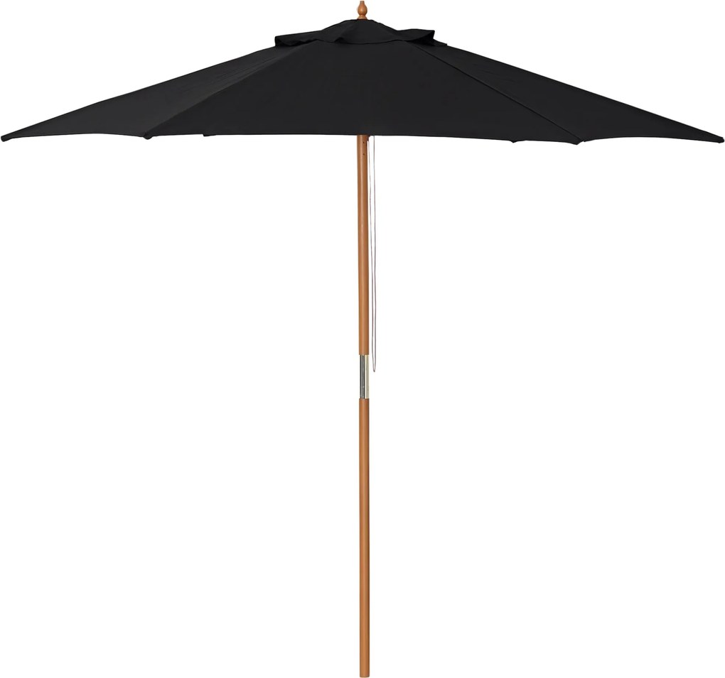 Slunečník Outsunny Ø 250 cm, Slunečník s mechanismem na šňůrku - Balkónový slunečník, Plážový slunečník z bambusu, Odolný tržní slunečník, Ochrana pře