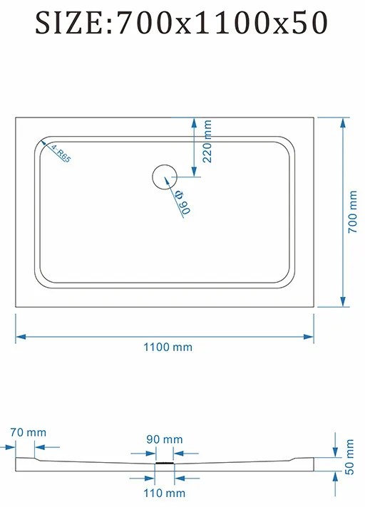 BPS-koupelny Obdélníková akrylátová sprchová vanička HYD-OSV-ST05D 110x70 bílá