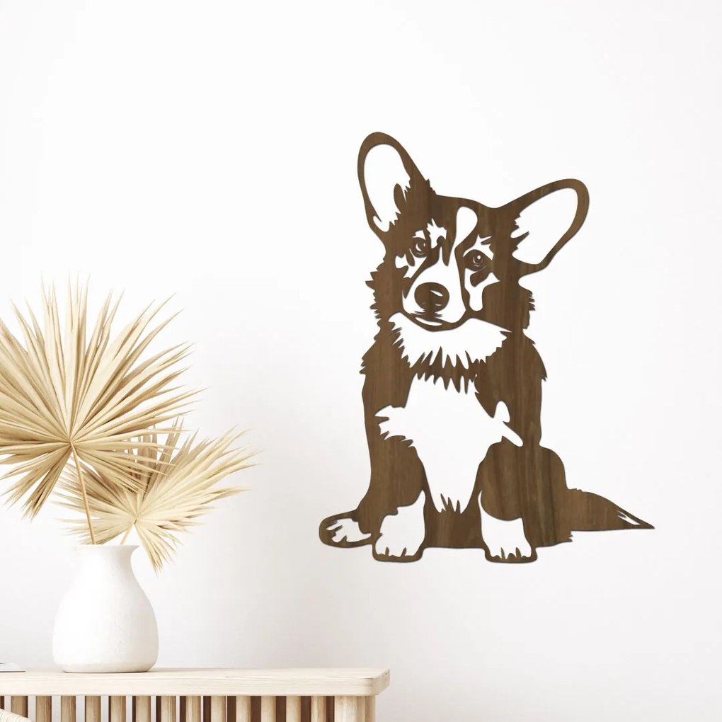 dřevo života Dřevěná dekorace psa Corgi Rozměry (cm): 23x30, Barevný vzor: Bílá