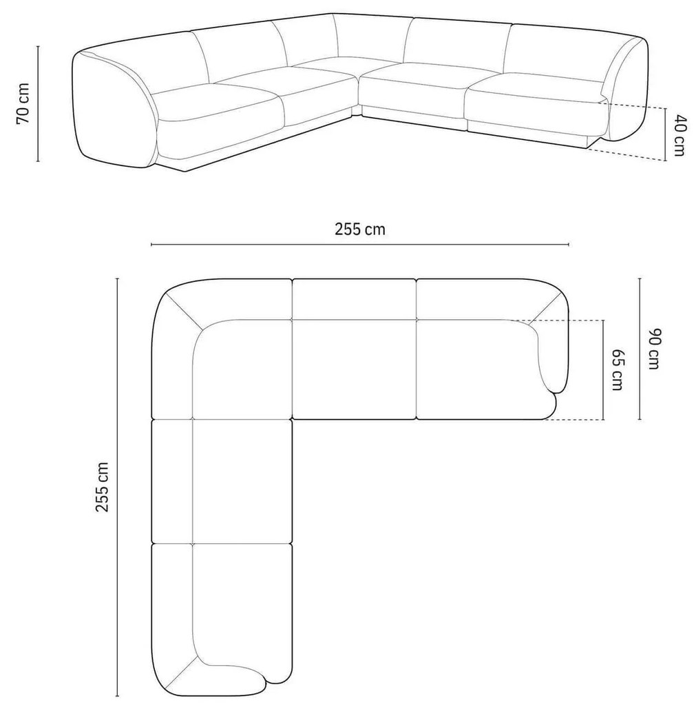 MUZZA Rohová pětimístná pohovka milany 255 cm samet šedá