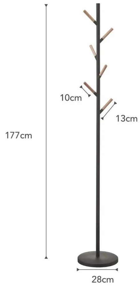 Černý stojací věšák s detaily z bukového dřeva YAMAZAKI Plain Pole Hanger