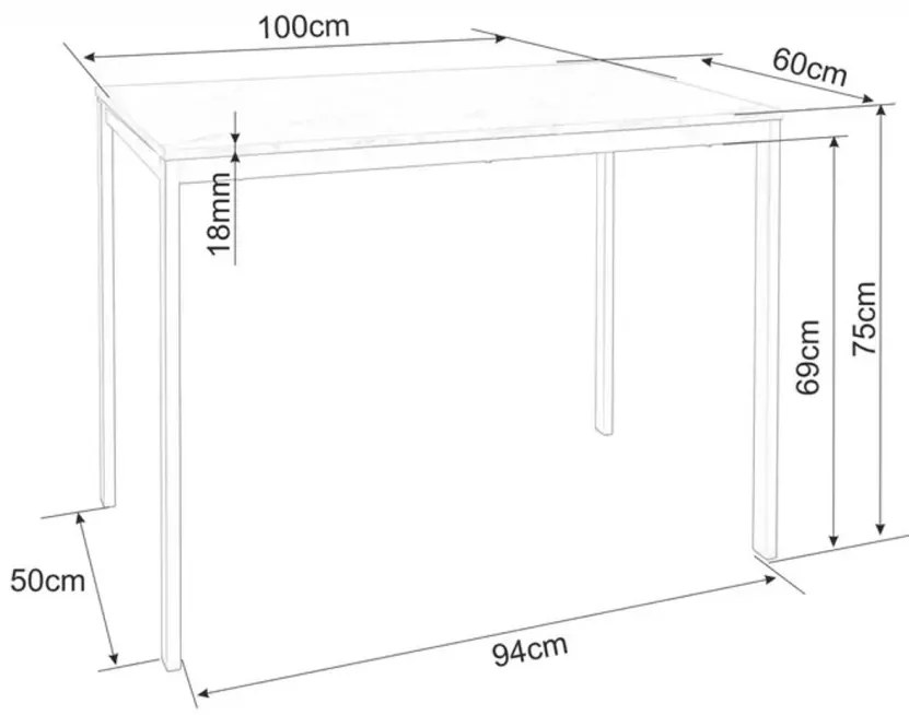 Jídelní set 1 + 4, černý stůl RAMOD 100x60 cm mramorový dekor + zelená židle TURIN s černými nohami