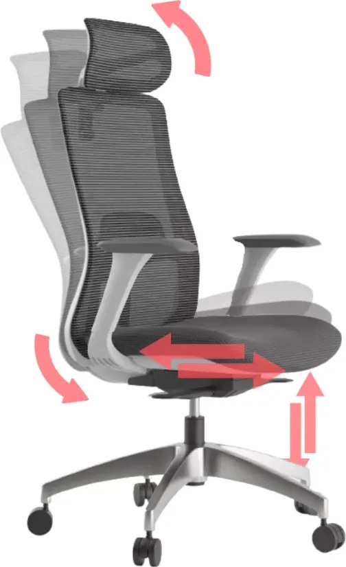 Kancelářská ergonomická židle WISDOM s podhlavníkem — síť, šedý plast, nosnost 150 kg, světle šedá Mercury star