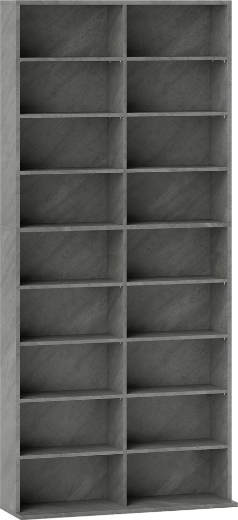 HOMCOM úložný stojan na CD a DVD 18 přihrádek, maximální kapacita 640 CD/360 DVD 430 Blu-ray, 78,5 x 24 x 175 cm, světle šedý