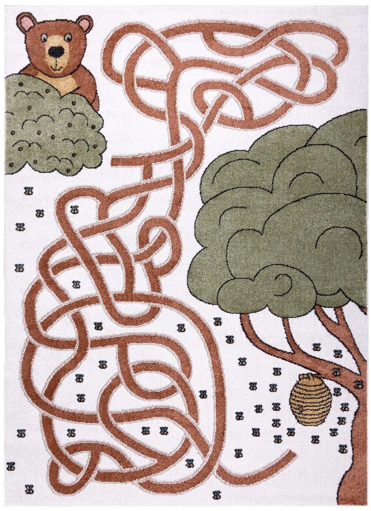 Dywany Łuszczów, Dětský kusový koberec Fun Honey with Bear cream, 200x290, hnědá, dětský pokoj