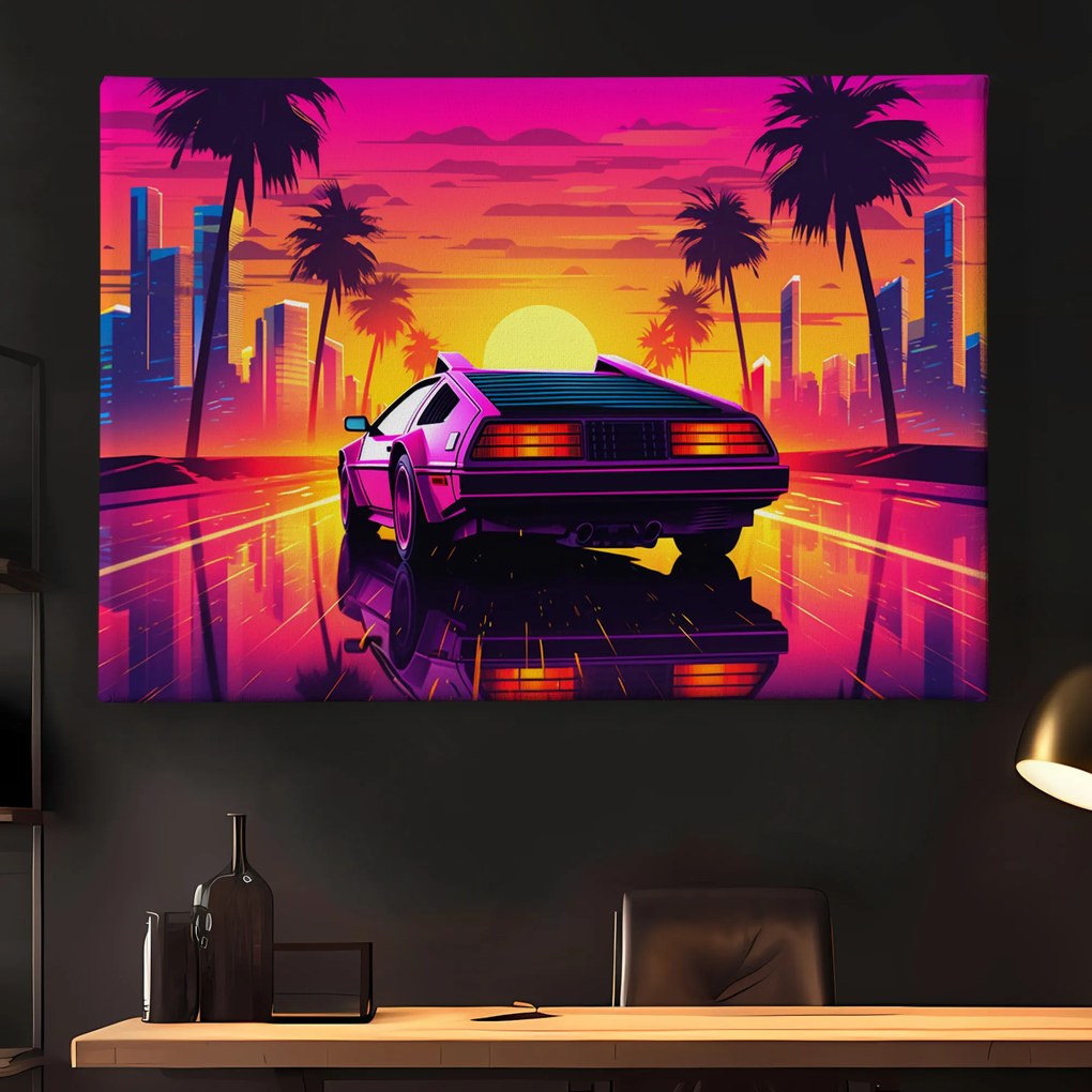 Obraz na plátně - Retrowave auto ve smyku FeelHappy.cz Velikost obrazu: 40 x 30 cm