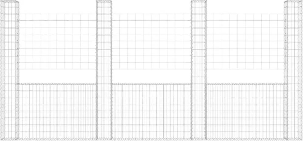 Gabionový koš ve tvaru U se 4 sloupky železo 380 x 20 x 200 cm 151291