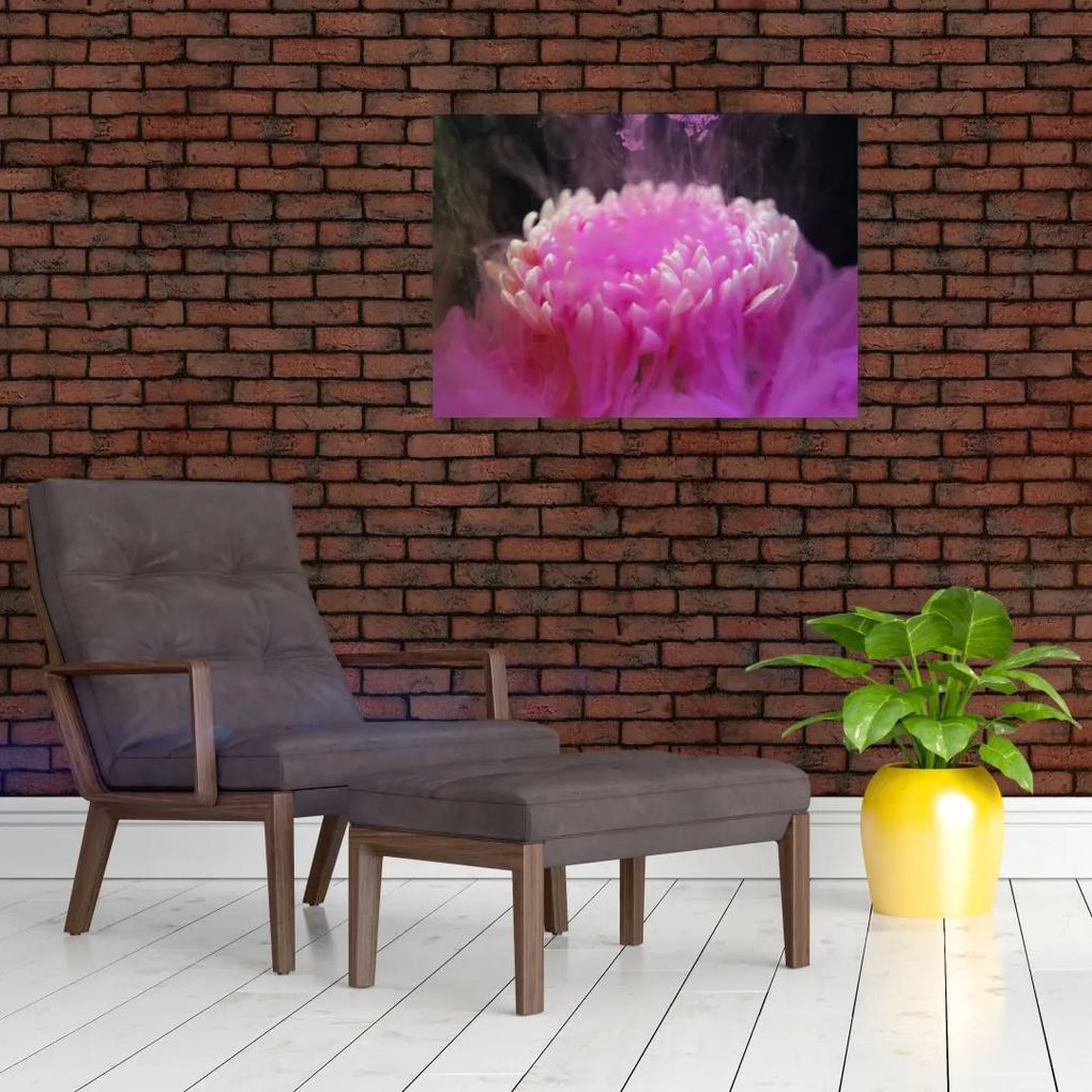 Skleněný obraz květiny v růžovém dýmu (70x50 cm)