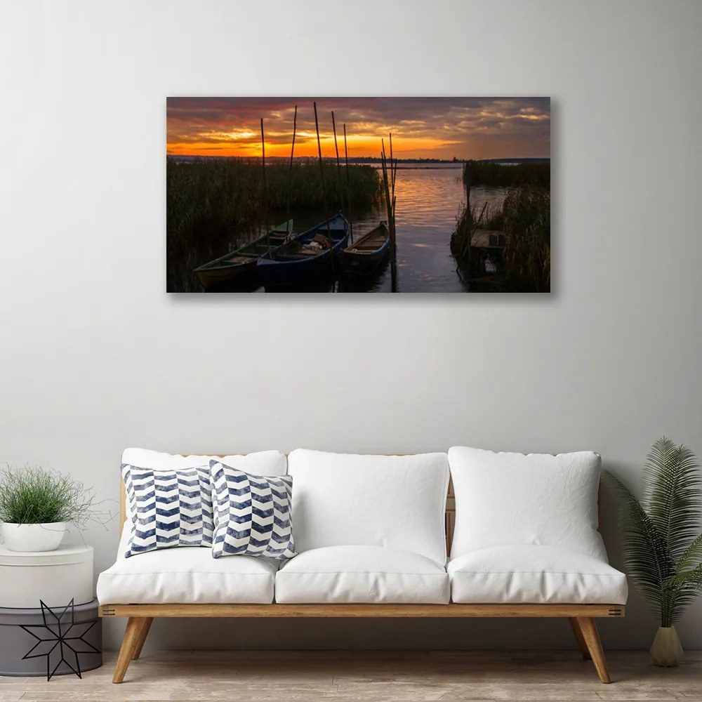 Obraz na plátně Loďky Moře Tráva Krajina 100x50 cm