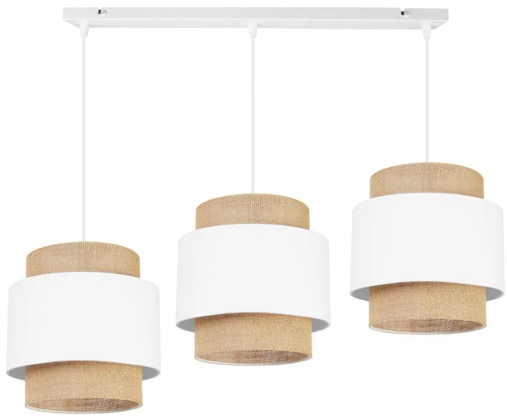 Závěsné svítidlo Boho, 3x jutové/bílé textilní stínítko
