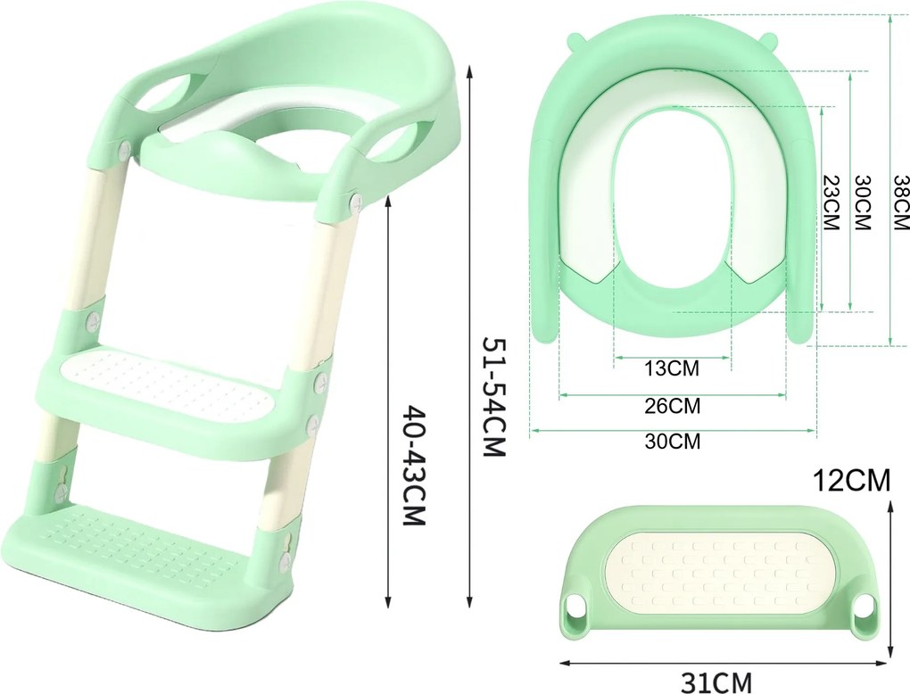 Dětské schůdky 02 s nástavcem na WC zelené